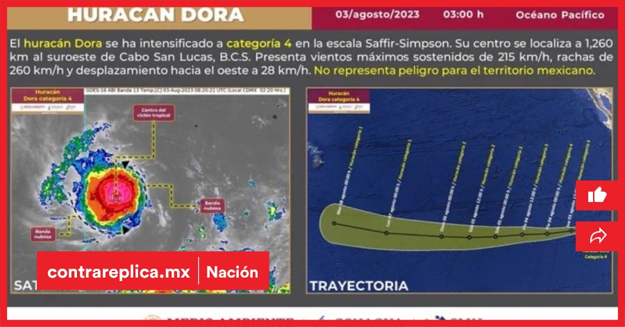 Huracán Dora alcanza categoría 4 en la escala Saffir Simpson y avanza ...