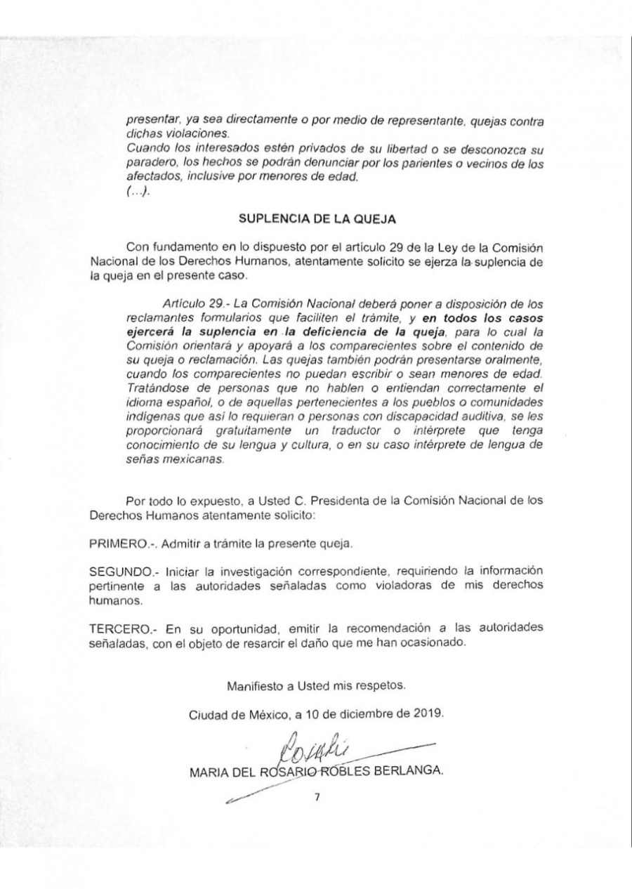 Queja Ante La Cndh Ejemplo